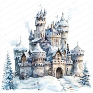14 Winter Castle Clipart | Enchanted Snowfall | Printable Watercolor ...