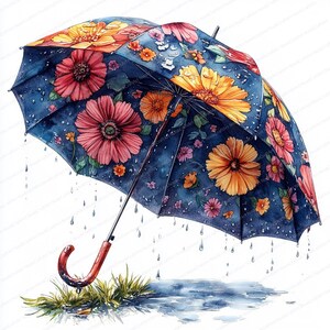 18 Floral Umbrella Clipart | Vibrant Rainy Day Graphic | Printable ...