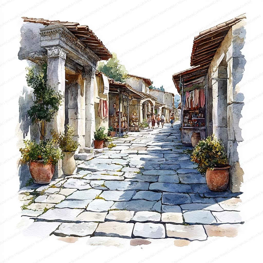 24 Ancient Roman Street Clipart | Cobblestone Pathway Illustration ...