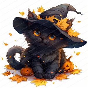 12 Cute Halloween Cat Clipart Bundle | Halloween Kitten Clipart ...