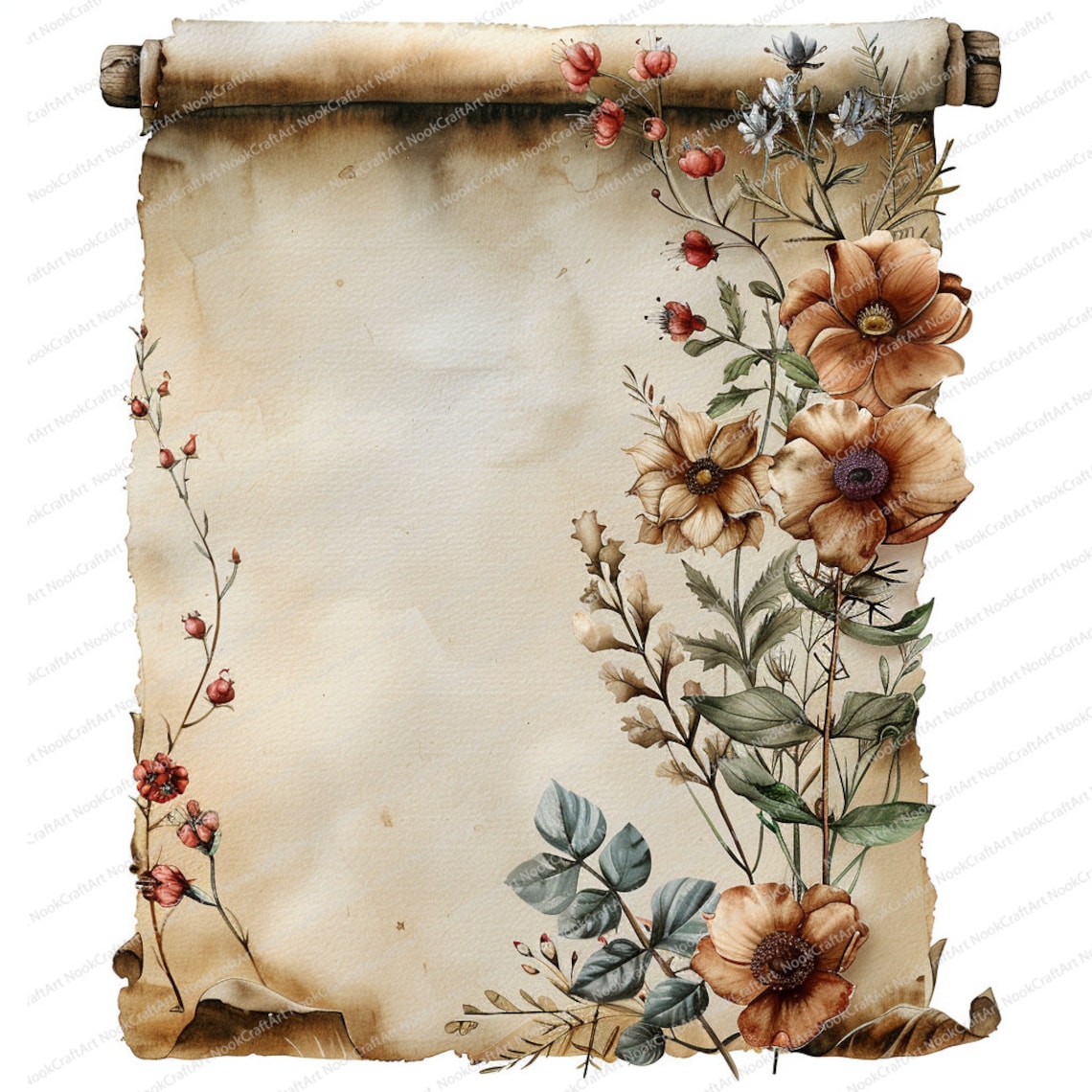 12 Vintage Scroll Clipart Floral Old Paper High Quality Jpgs Printable Watercolor Clipart ...