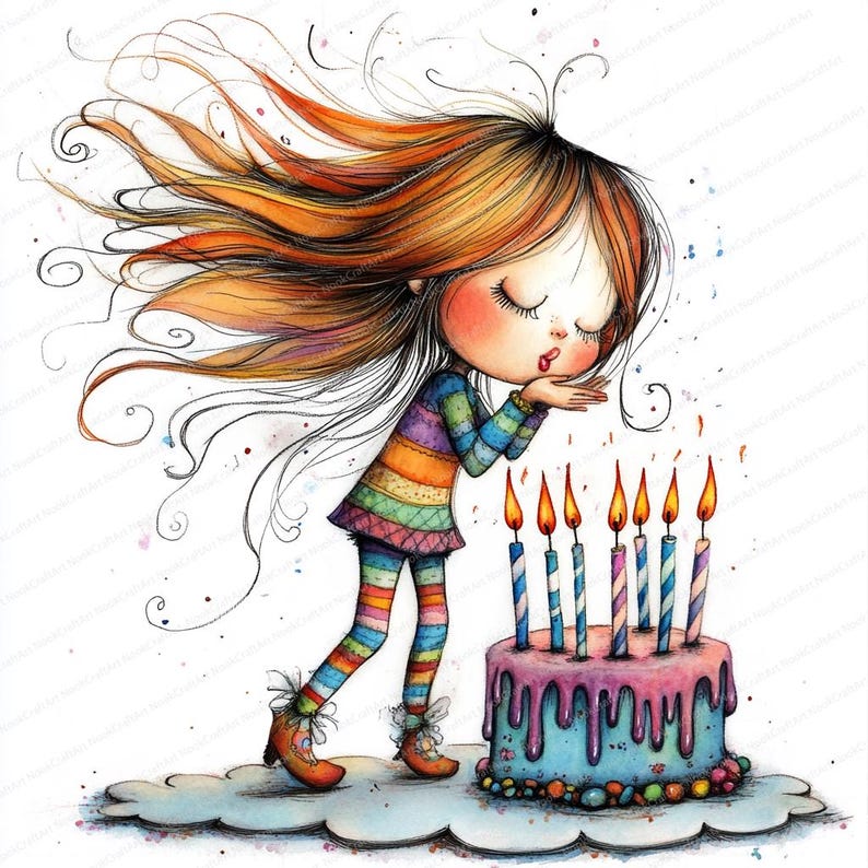 14 Whimsical Birthday Cake Clip Art Printable Watercolor Clipart High ...