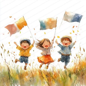 14 Children Running With Flags Clipart | Colorful Kids Illustrations ...