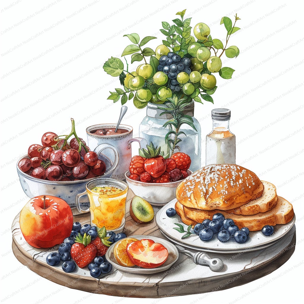 16 Brunch Breakfast Clipart Bundle Printable Watercolor Clipart High ...