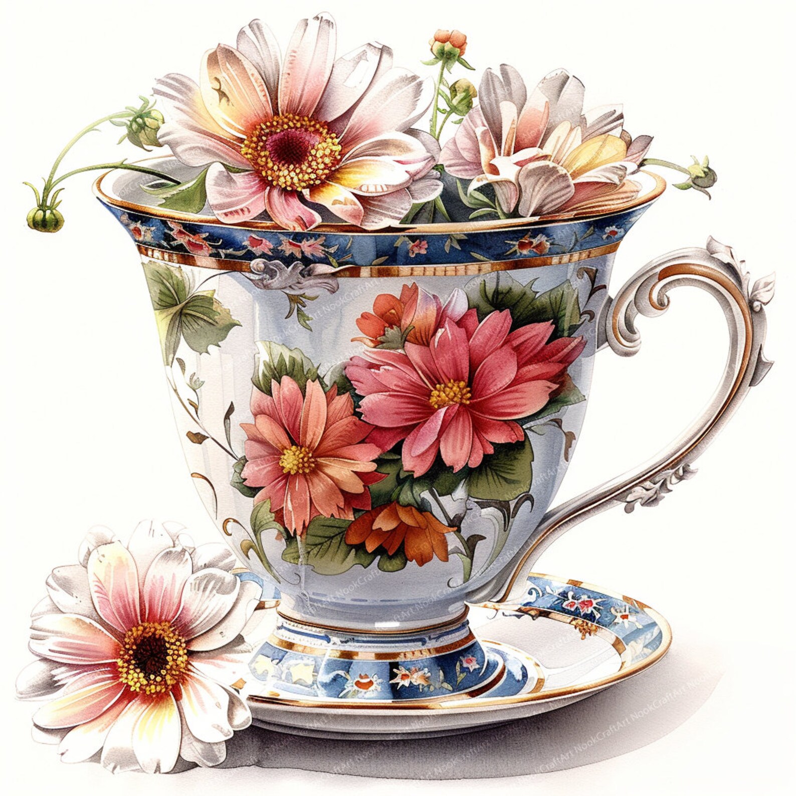 16 Floral Tea Cup Clipart Floral Tea Set Printable Watercolor Clipart ...