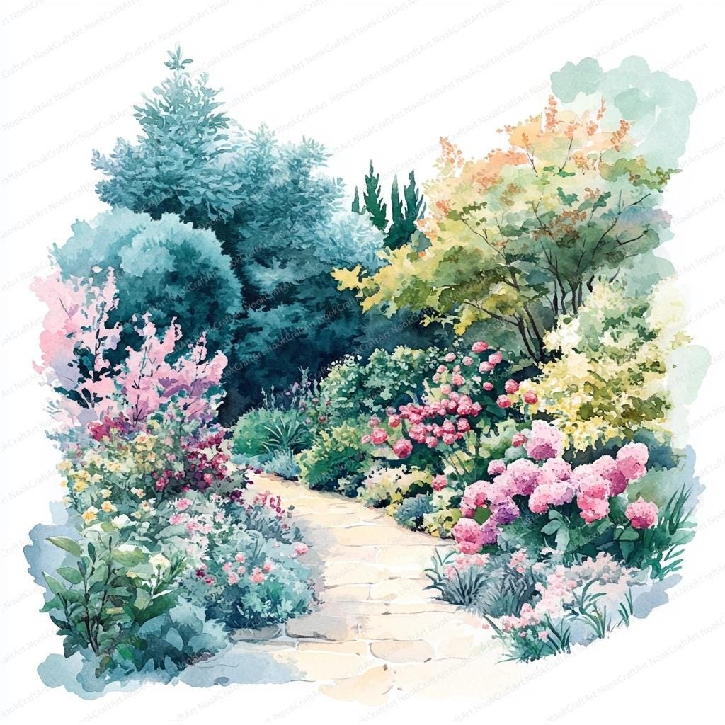 12 Watercolor Garden Clipart | Monet's Garden | Printable Watercolor ...