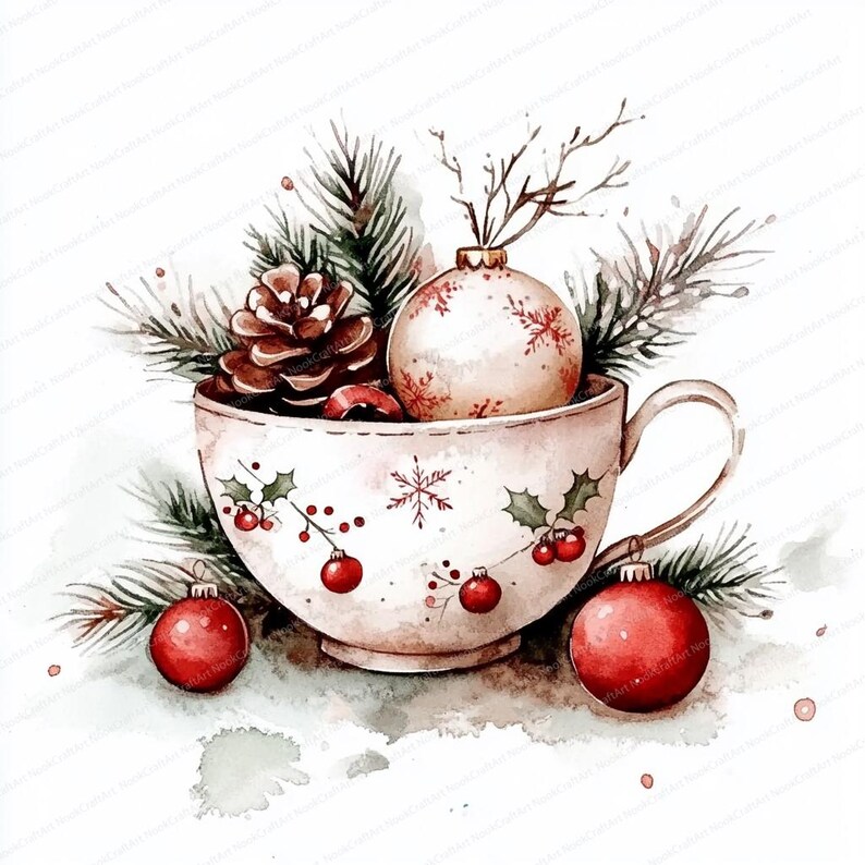 18 Festive Christmas Tea Cups Clipart | Cozy Holiday Tea Cups ...