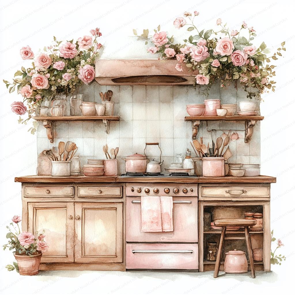 17 Shabby Chic Floral Kitchen Clipart Printable Watercolor Clipart High ...