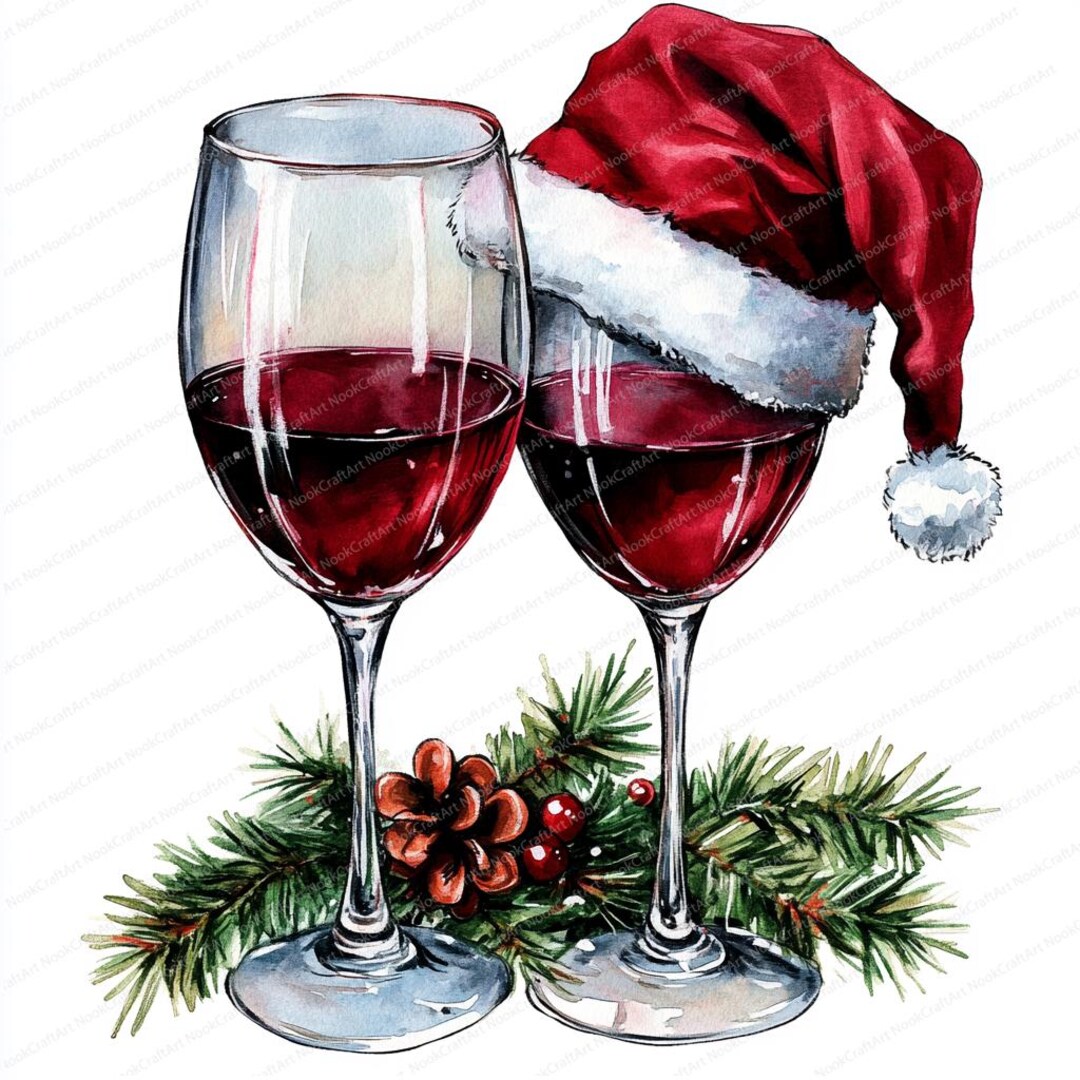 Cute Christmas Wine Clipart Bundle With Santa's Hat | 20 High Quality ...