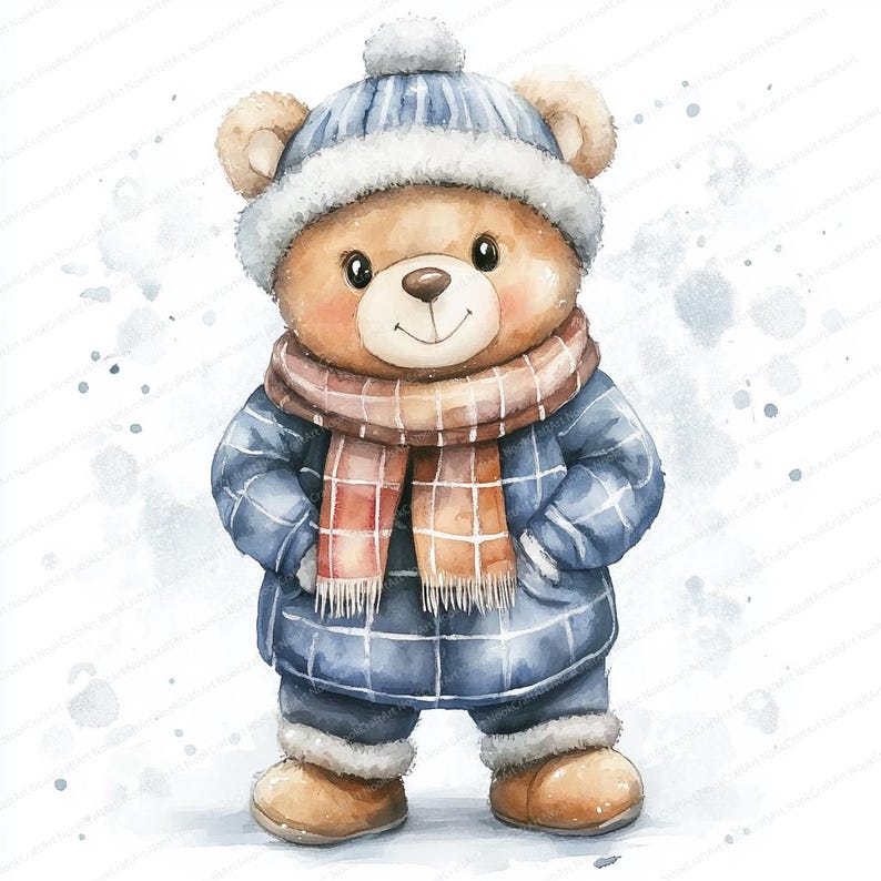 20 Winter Teddy Bear Clipart | Christmas Bear | Printable Watercolor ...