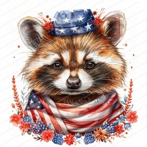 12 Watercolor Patriotic Raccoon Collection U.S. Raccoon Printable ...