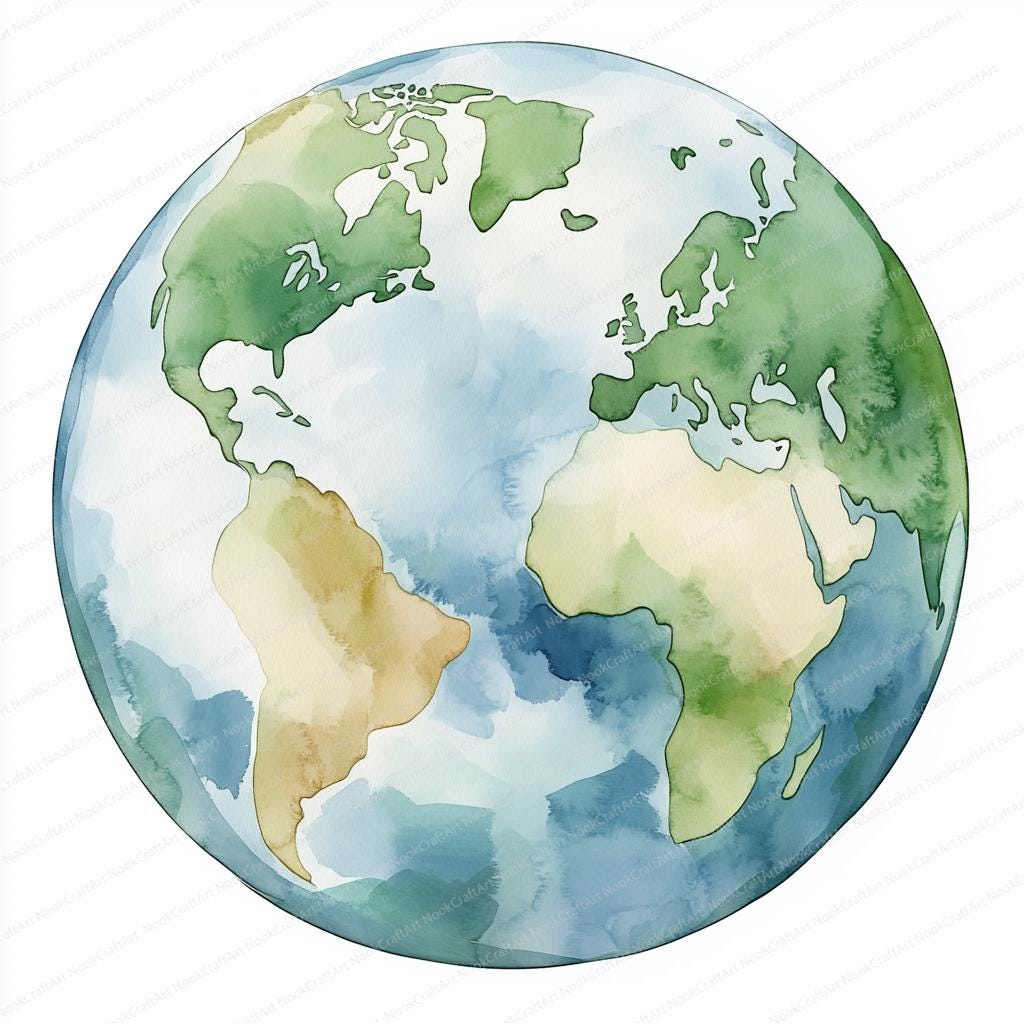 20 Earth Clipart | World Map and Globe Watercolor Images | Printable ...