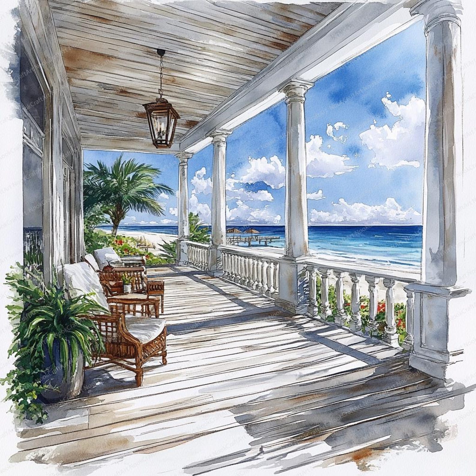 18 Veranda With Ocean View Clipart | Coastal Porch Scene | Printable ...