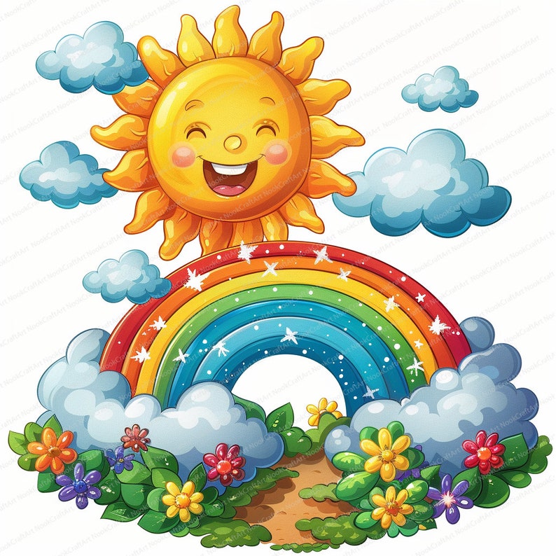 12 Sun and Rainbow Clipart | Sun and Rainbow Illustrations | Digital ...