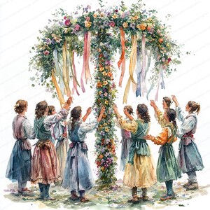 18 Maypole Ribbon Flower Clipart | Vibrant Spring Festival Graphics ...