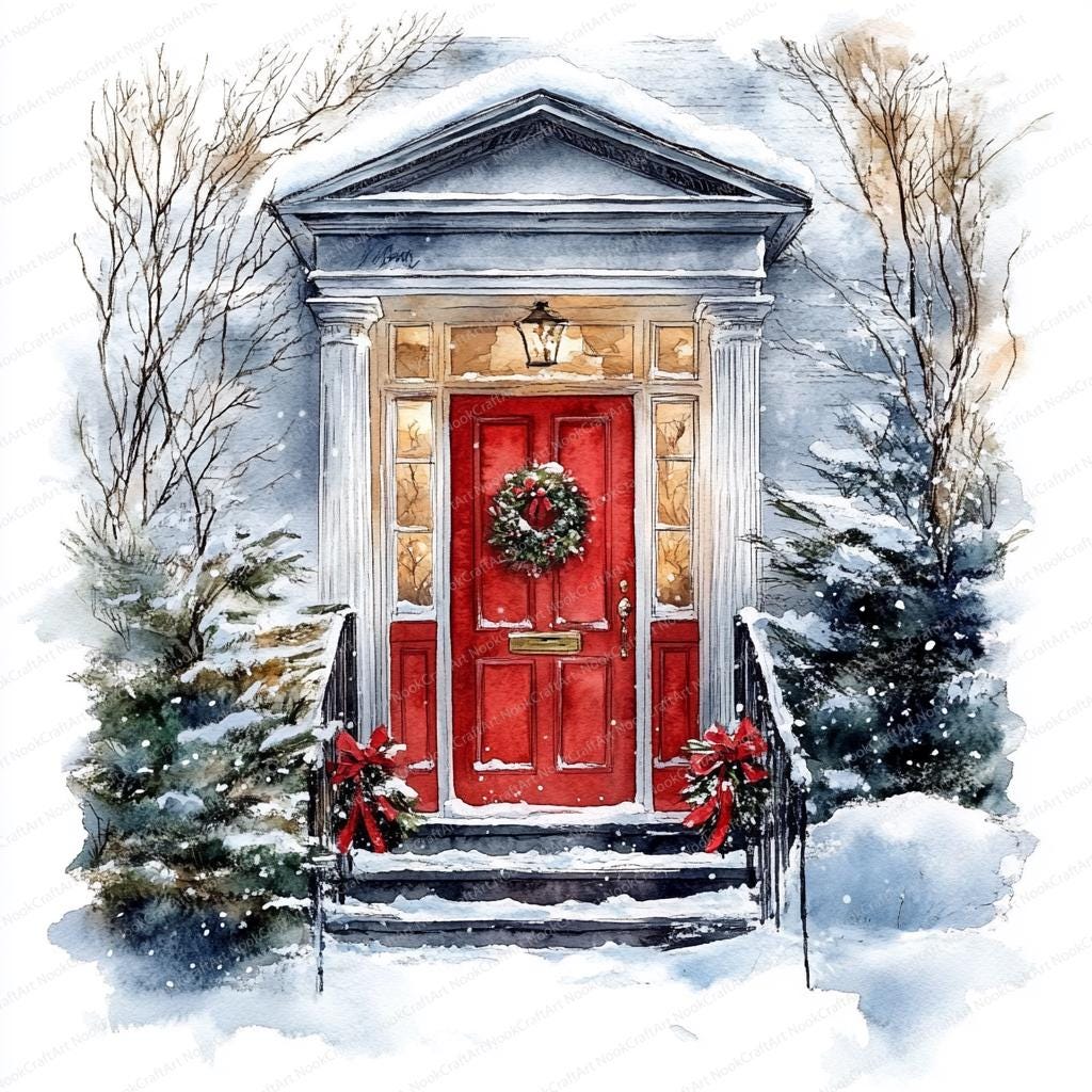 18 Cozy Winter Doors Clipart | Watercolor Snowy Door Clipart | High ...