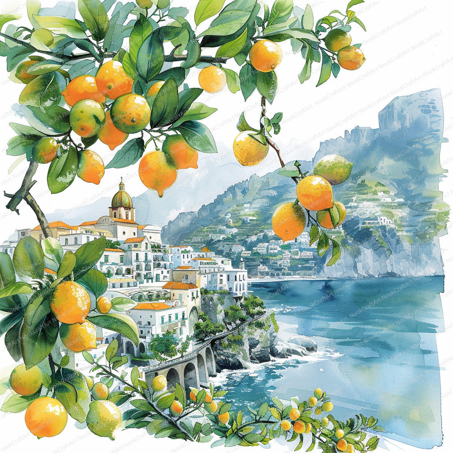 16 Italian Coast Clipart | Amalfi Citrus Coast | Printable Watercolor ...