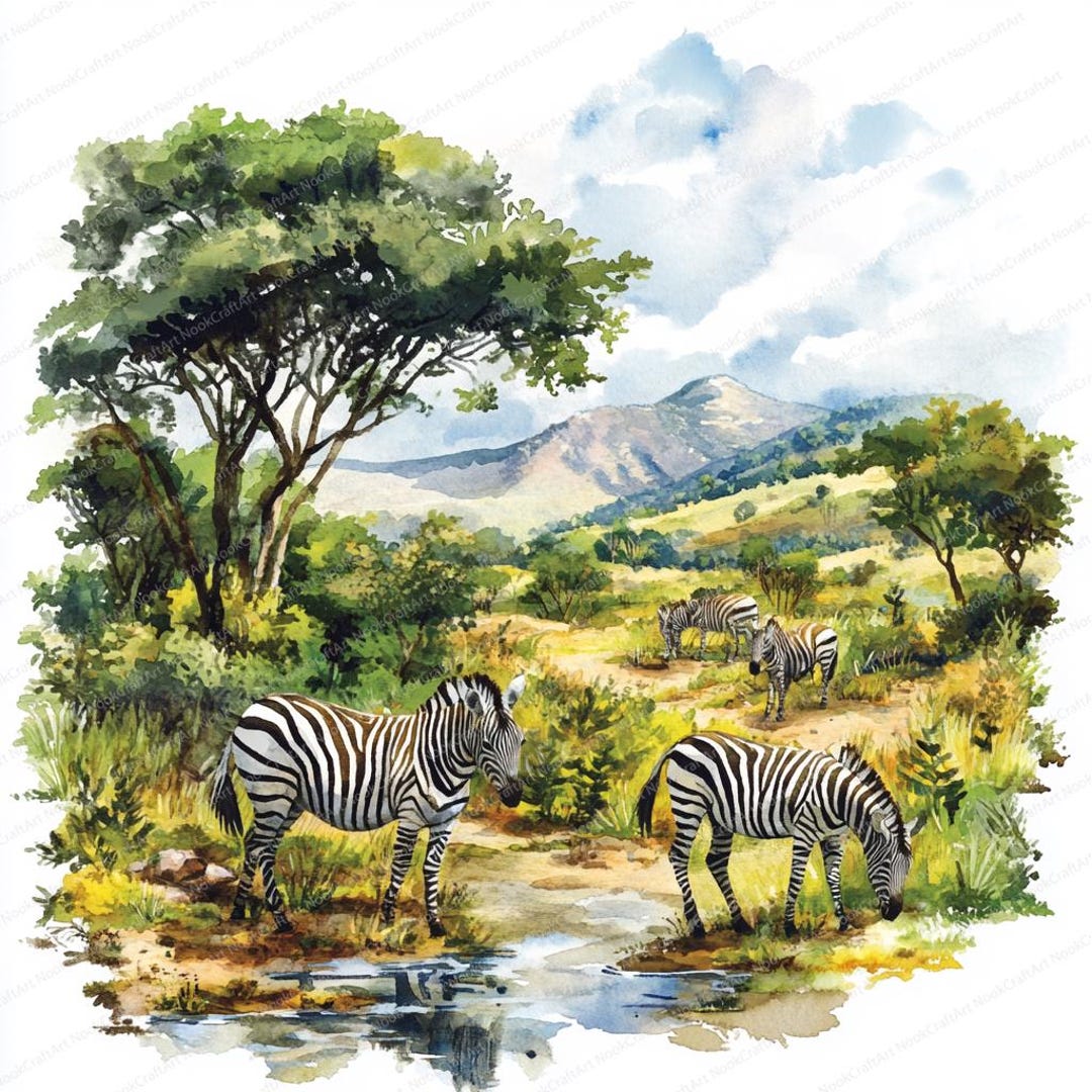 20 African Savannah Illustration Clipart | Watercolor View Clipart ...
