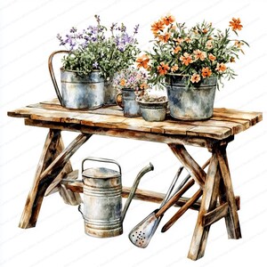 16 Vintage Gardening Tools Clipart | Printable Watercolor Clipart ...