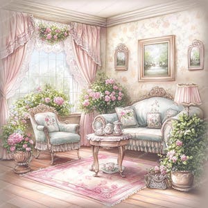 Vintage Shabby Chic Living Room Clip Art | 14 High Quality Jpgs ...