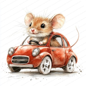 20 Mouse in Mini Car Clipart | Whimsical Animal Illustration ...
