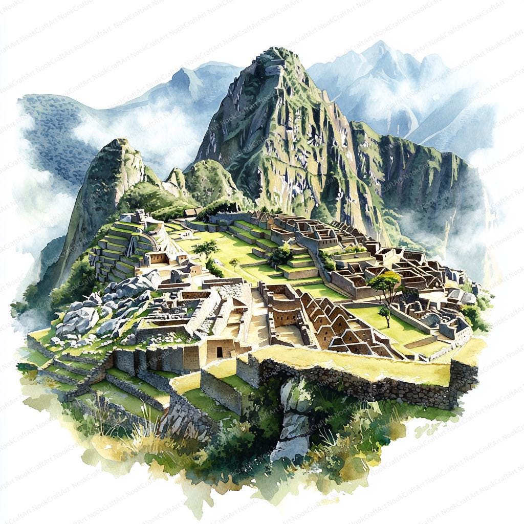 24 Machu Picchu Scenic Clipart | Ancient Incan Ruins Illustration ...