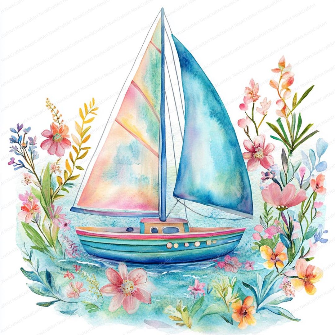 16 Bright Sail Boats Clipart | Watercolor Boats | Printable Clipart ...