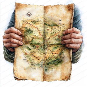 22 Hands Holding Map Clipart | Travel Adventure Illustration ...