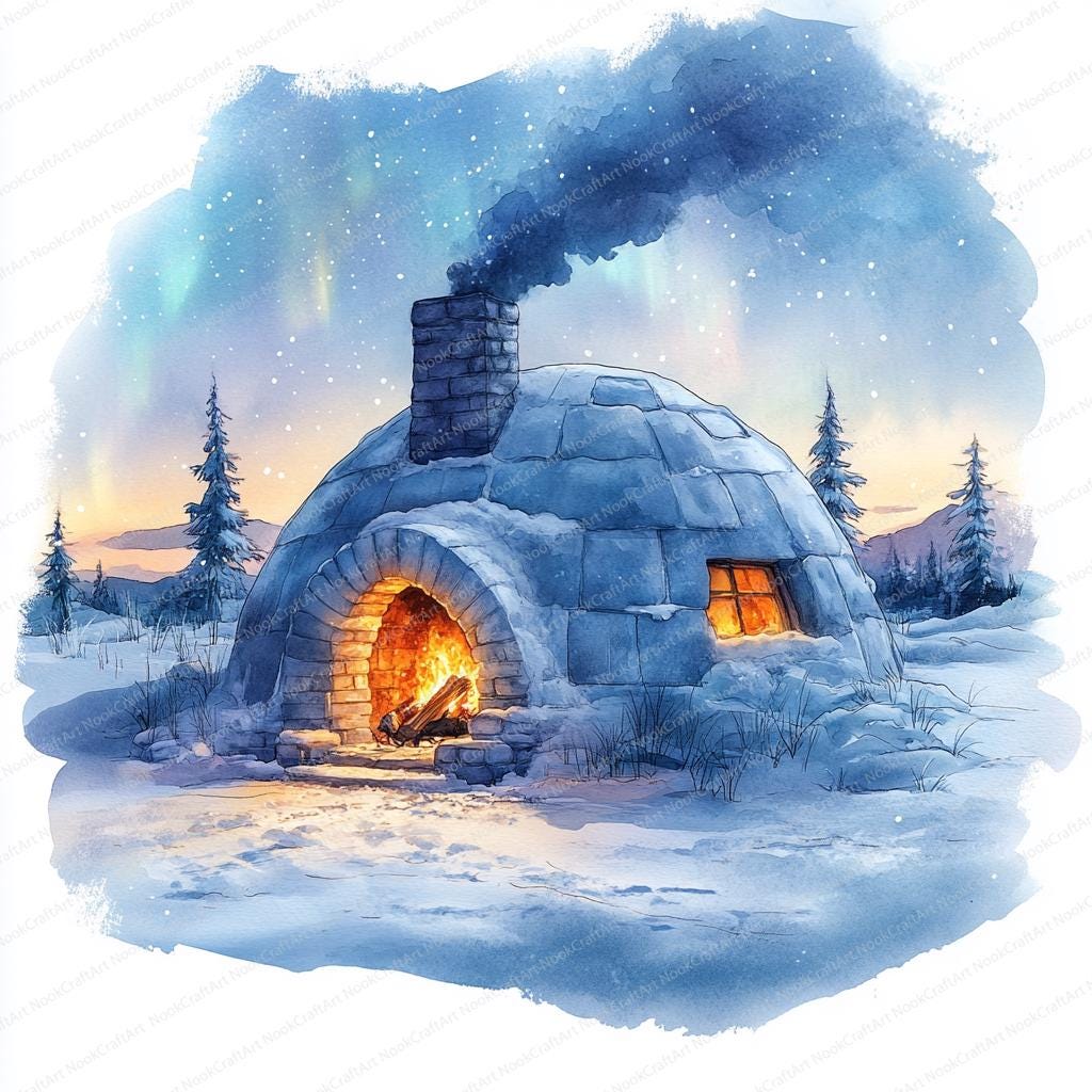 24 Igloo With Burning Fireplace Clipart | Cozy Winter Wonderland ...