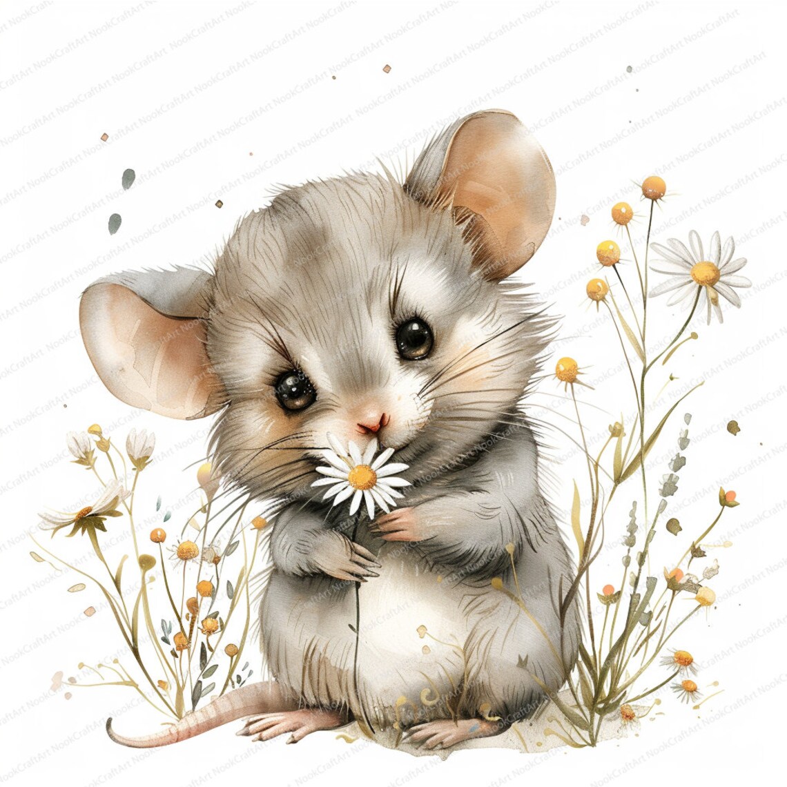 12 Mouse and Flower Clipart Watercolor Mouse Printable Watercolor ...