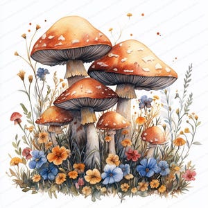 18 Glowing Mushroom Forest Clipart | Enchanted Luminescent Fungi ...
