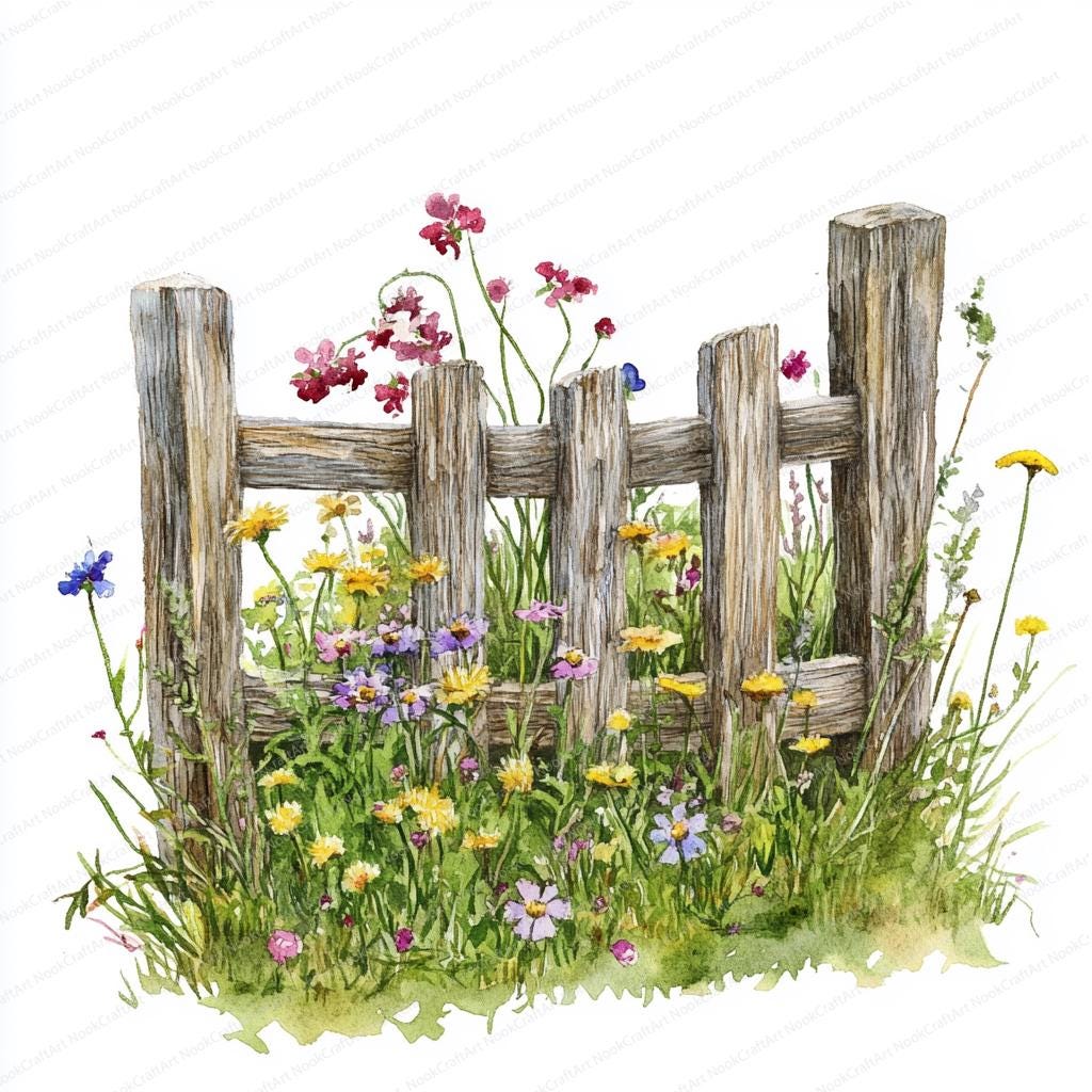 20 Spring Fence Clipart | Watercolor Spring Clipart | High Quality Jpgs ...