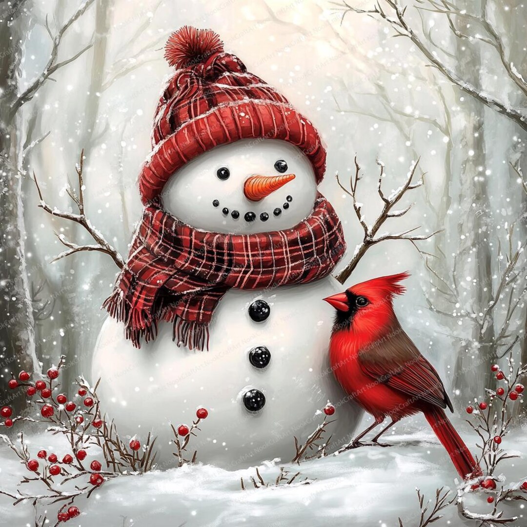 16 Red Snowman and Cardinal Clipart | Holiday Bird and Snowman Art ...