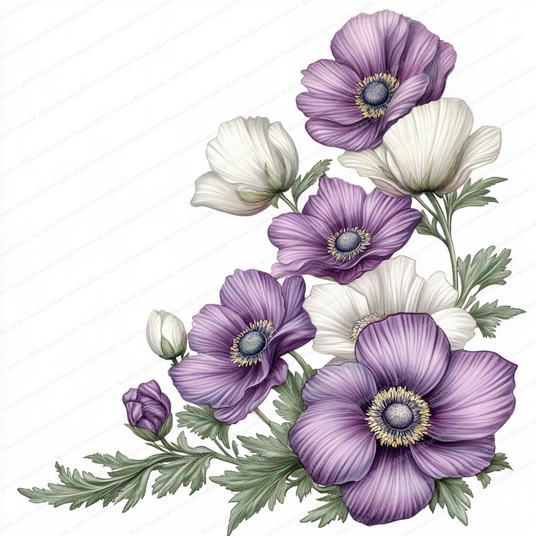 20 Purple Flower Clipart Elements | Elegant Floral Art | Botanical ...