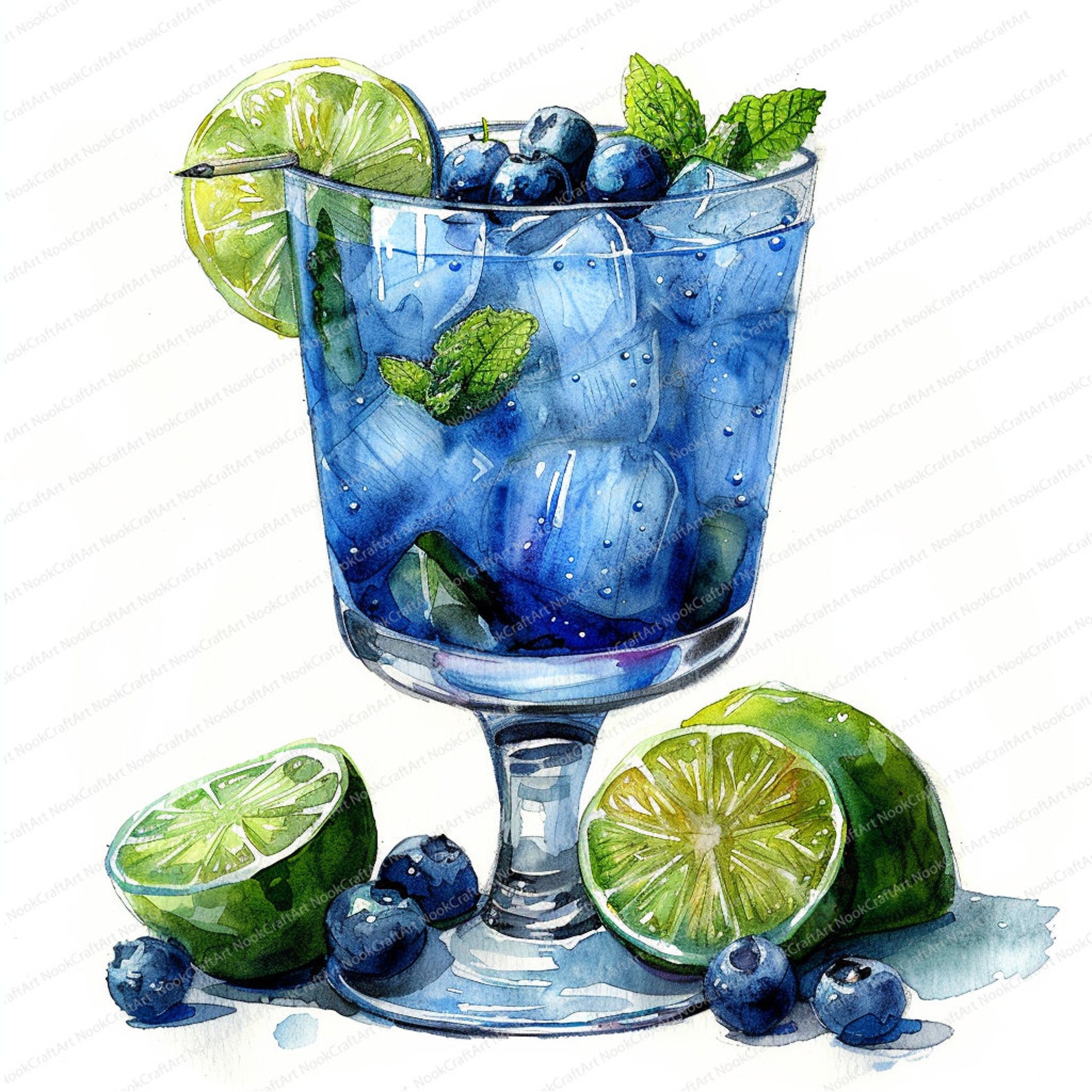 10 Blue Cocktail Clipart Adorable Cocktails Printable Watercolor ...