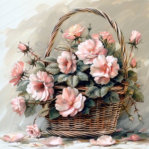 12 Roses in a Baske Clipart | Flowers in the Basket | Printable ...