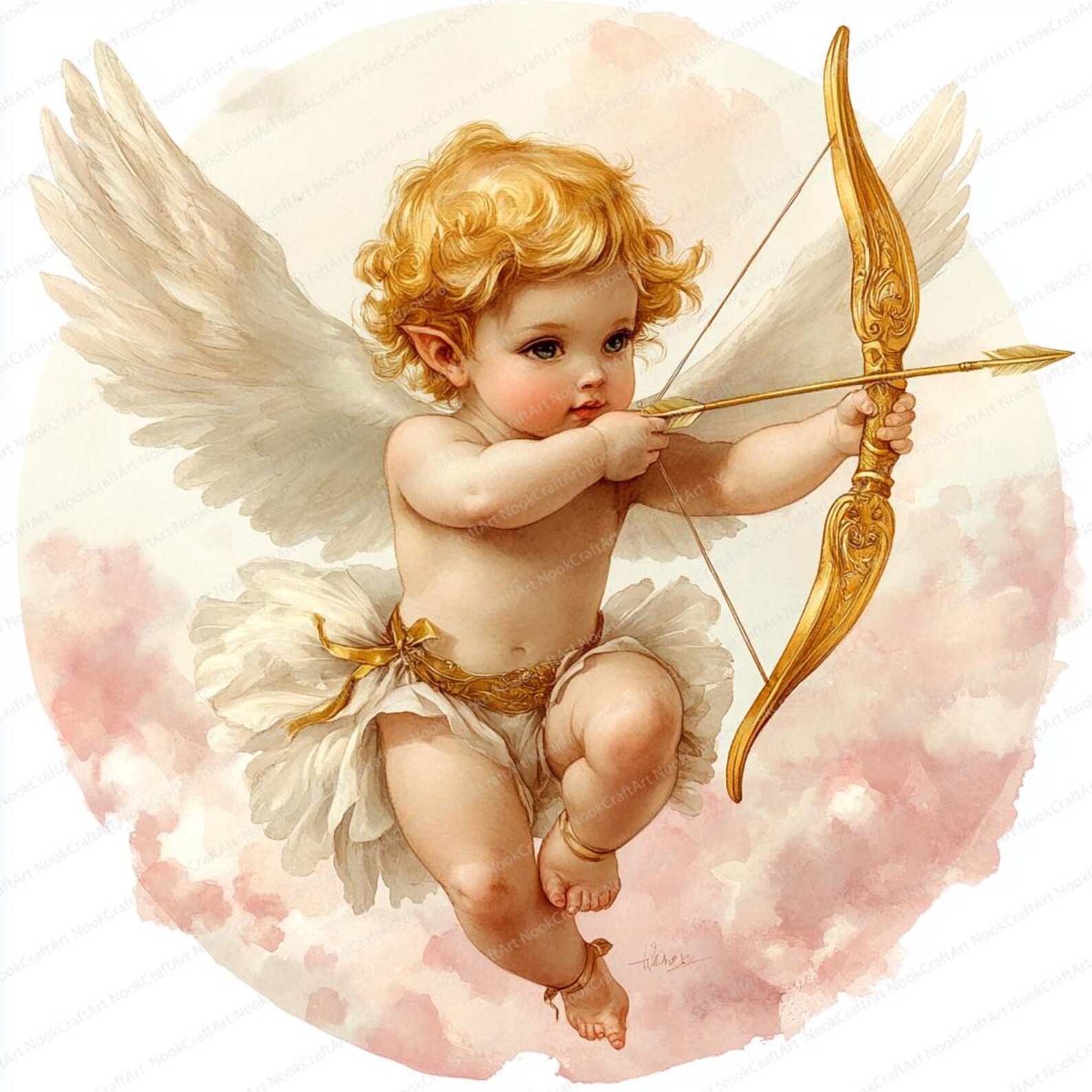 22 Golden Cupid Arrow Clipart | Angel Wings Illustration Set ...