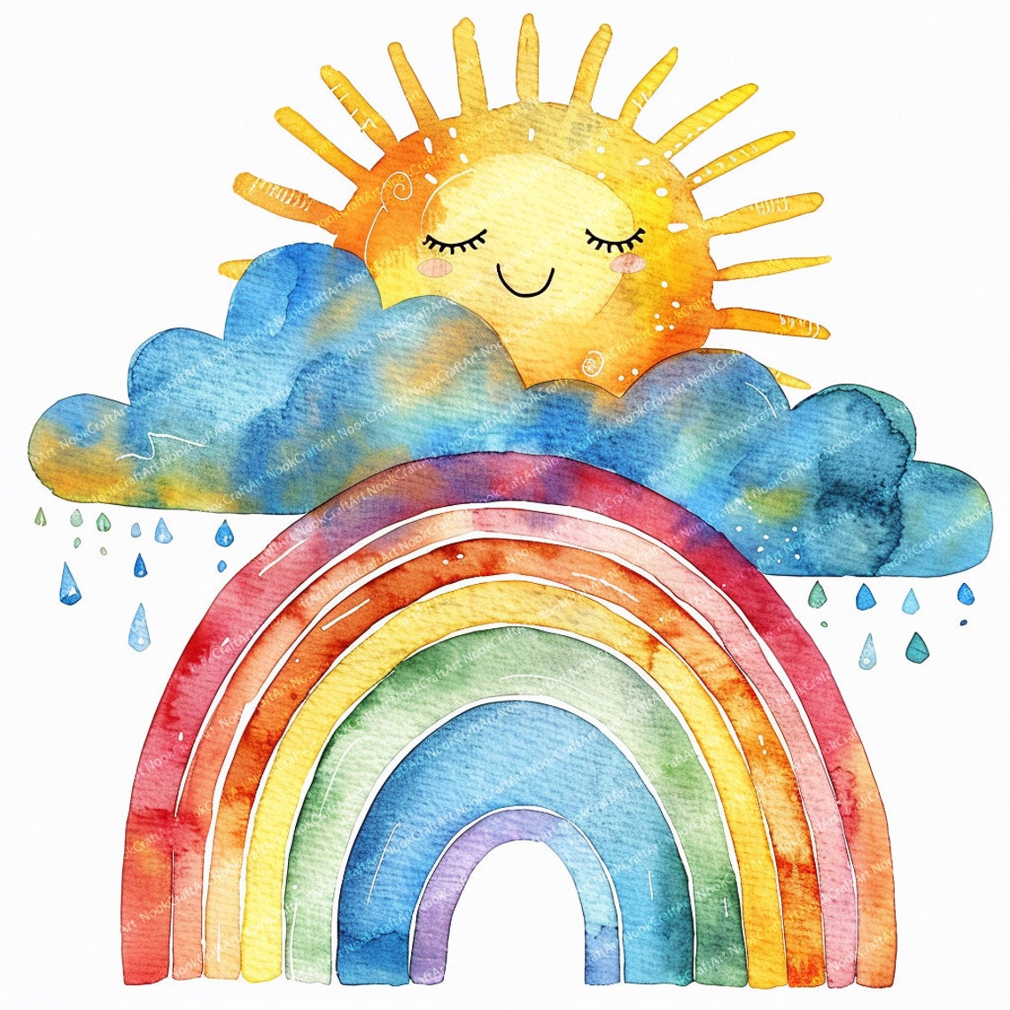 12 Sun and Rainbow Clipart Nursery Rainbow Printable Watercolor Clipart ...