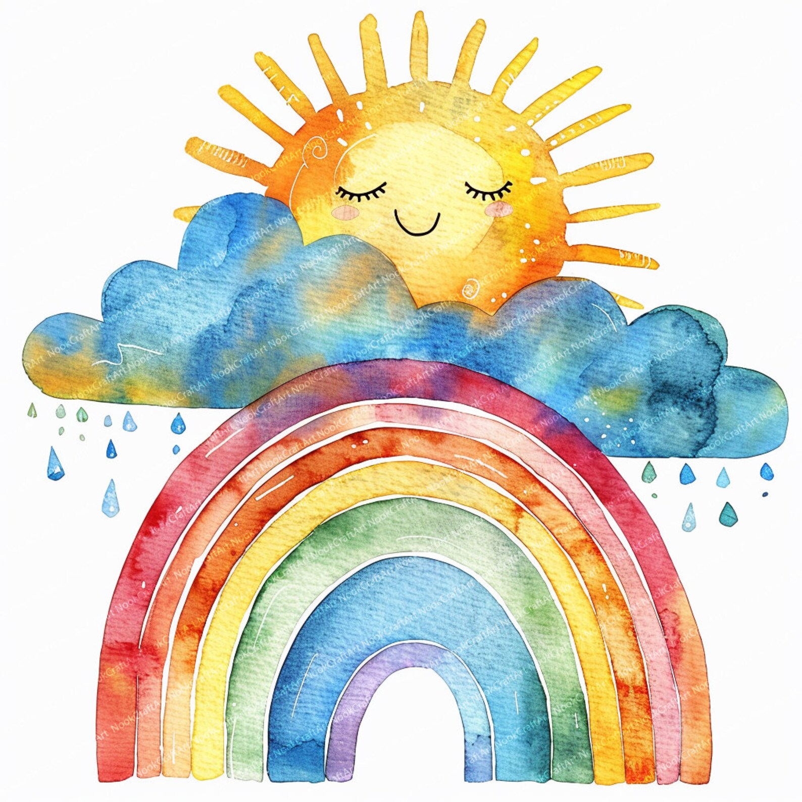 12 Sun and Rainbow Clipart Nursery Rainbow Printable Watercolor Clipart ...