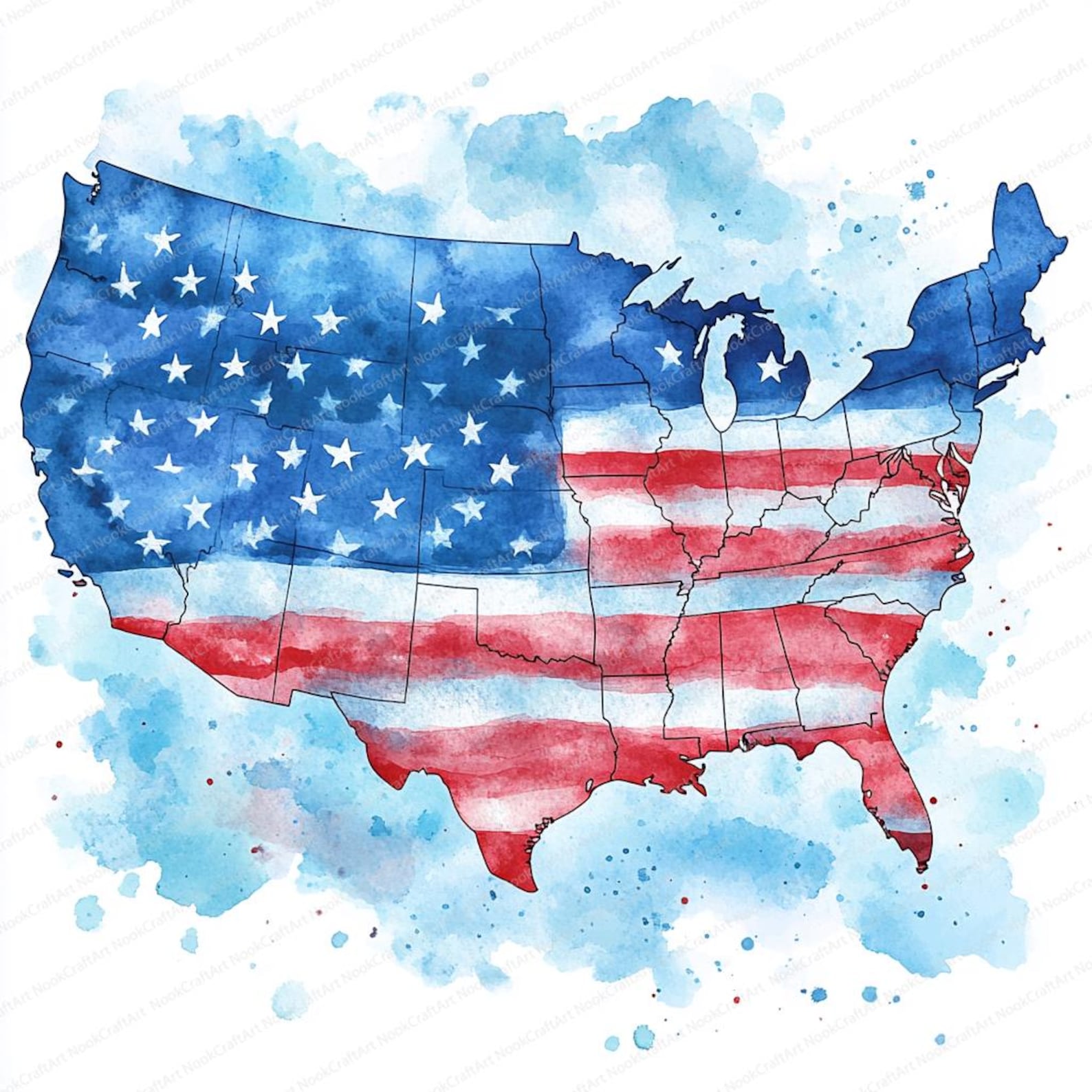15 USA Stars and Stripes Map Clipart | Patriotic American Design ...