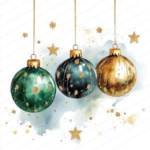 20 Christmas Card Clipart | Green and Gold Baubles Design | Printable ...