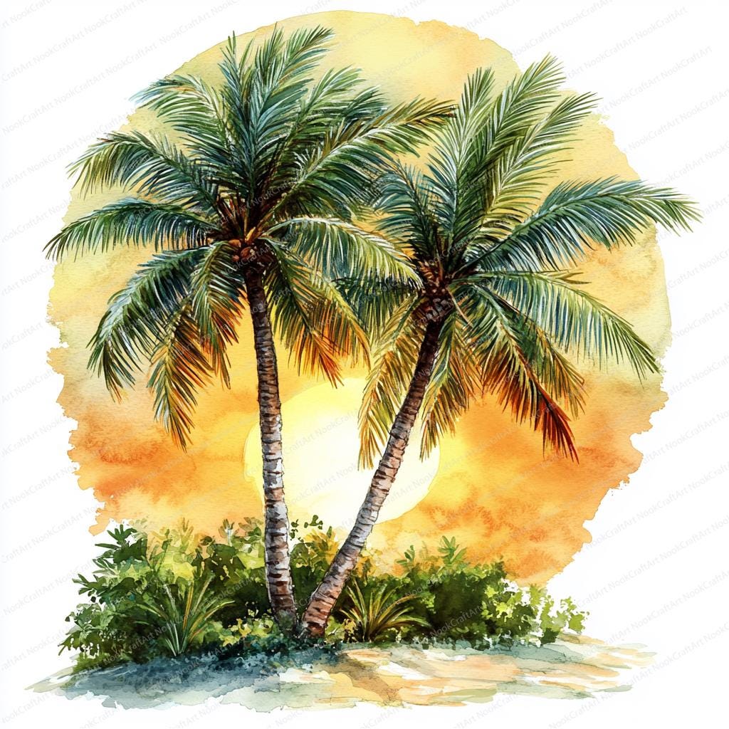 20 Beach Palm Trees Clipart | Tropical Summer Graphics| Printable ...