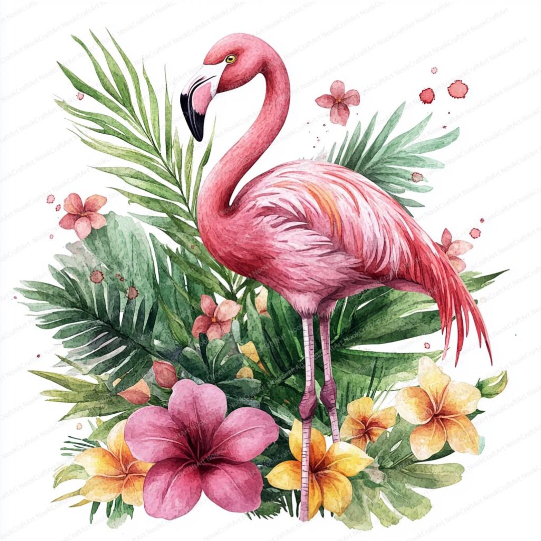 17 Watercolor Cliparts With Pink Flamingos | Floral Flamingo Clipart ...