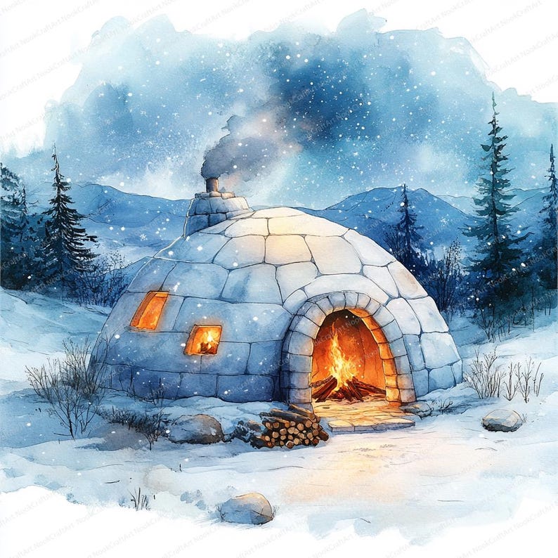 24 Igloo With Burning Fireplace Clipart | Cozy Winter Wonderland ...