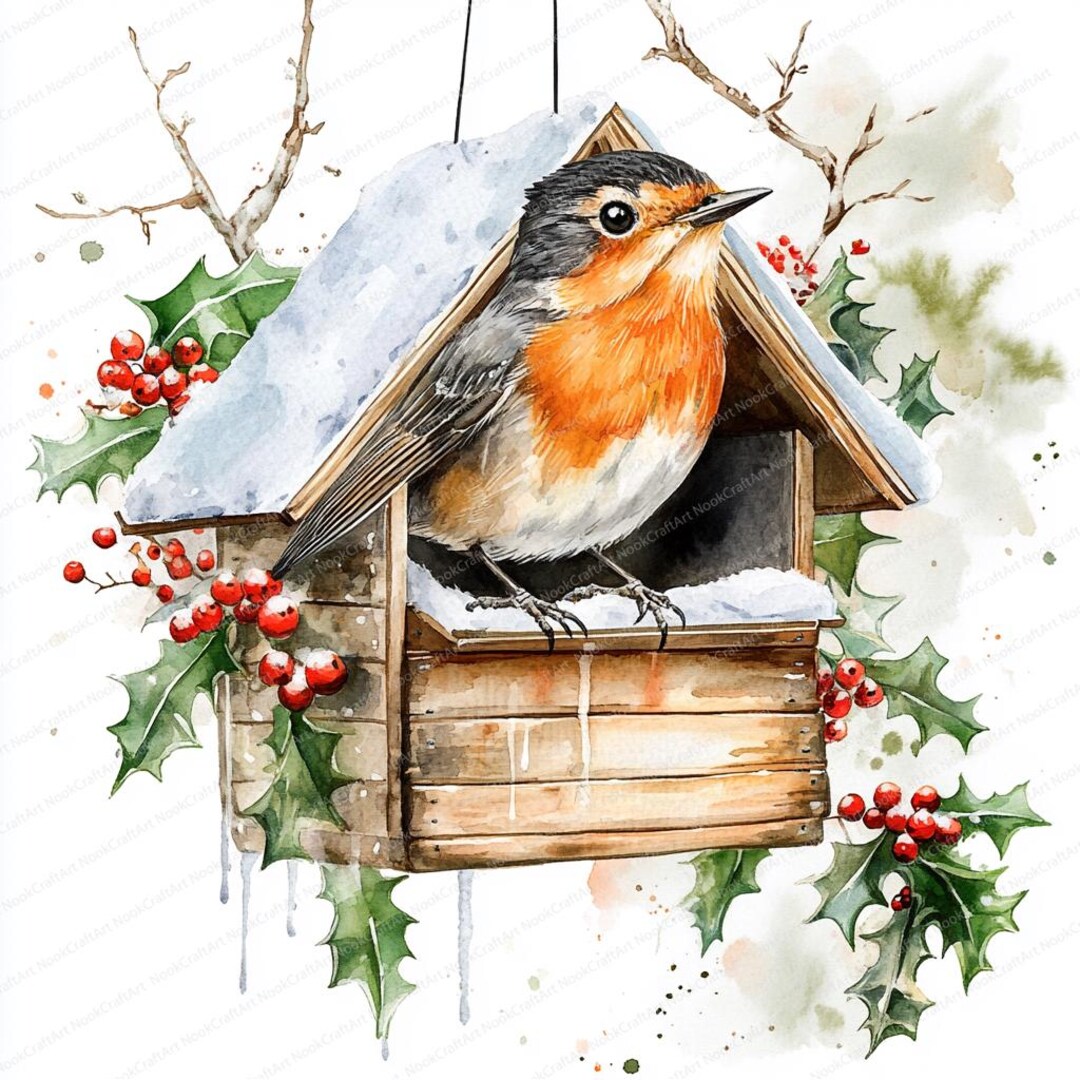 16 Cute Christmas Robins Clipart | Printable Watercolor Clipart | High ...