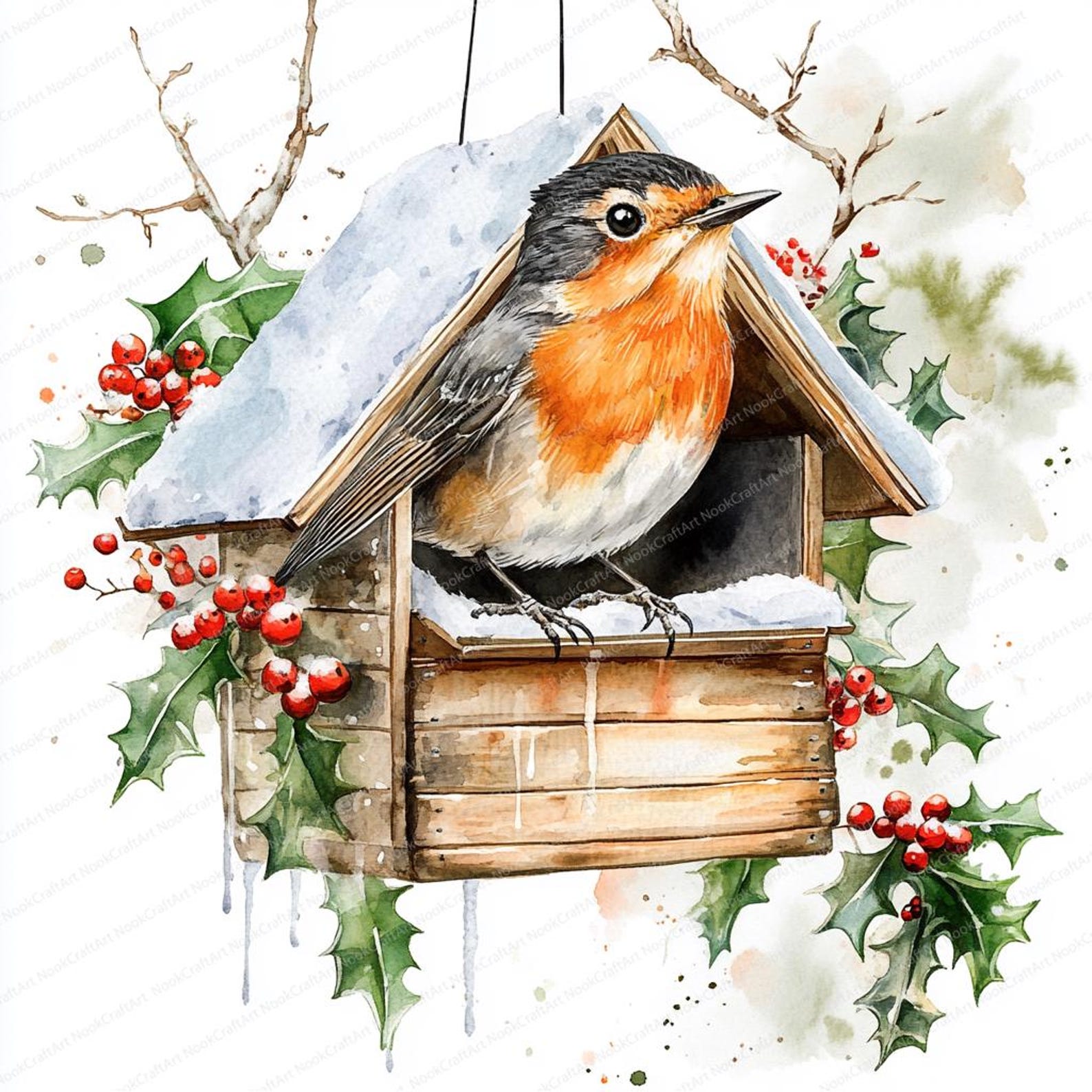 16 Cute Christmas Robins Clipart | Printable Watercolor Clipart | High ...
