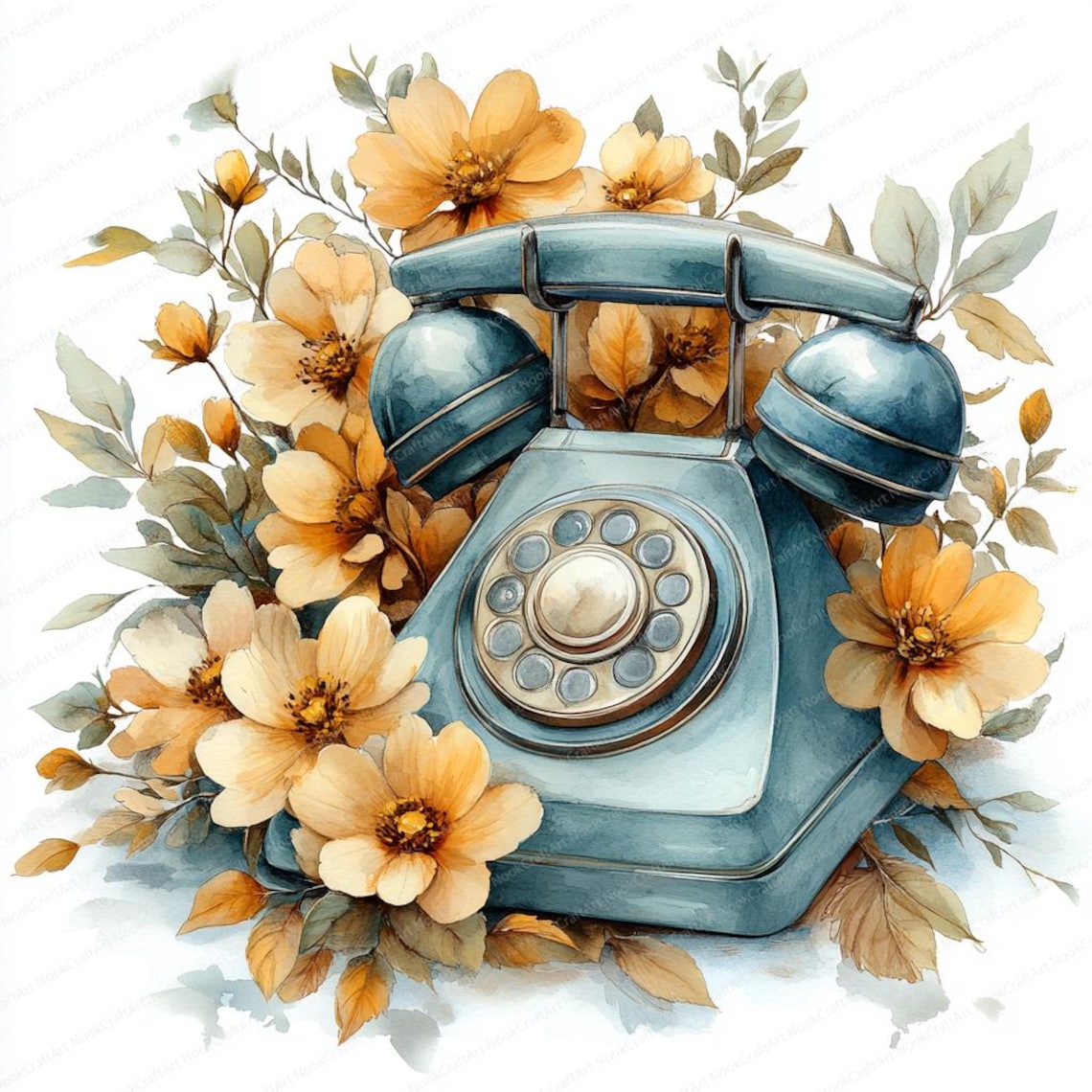 11 Vintage Telephone With Flowers Clipart Retro Phone Printable ...