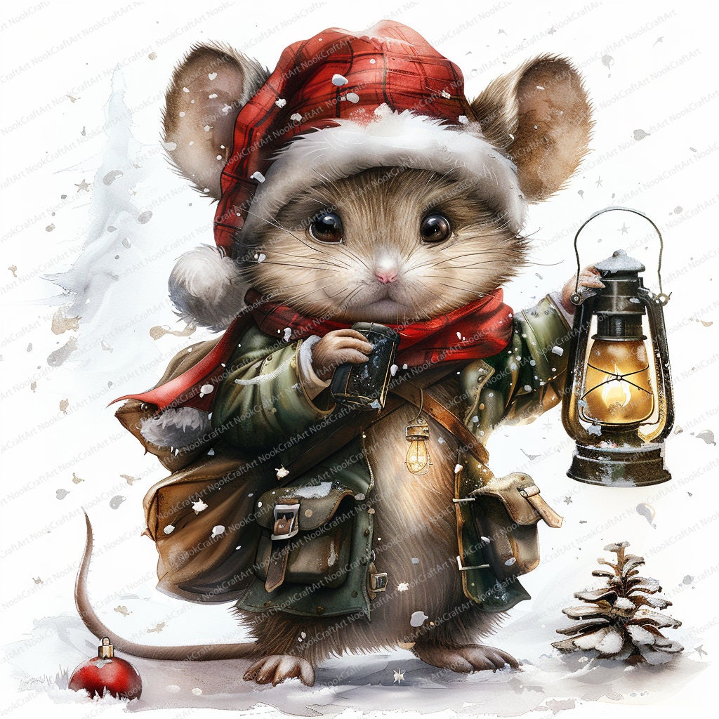 15 Christmas Mouse Clipart | Merry Christmas | Printable Watercolor ...