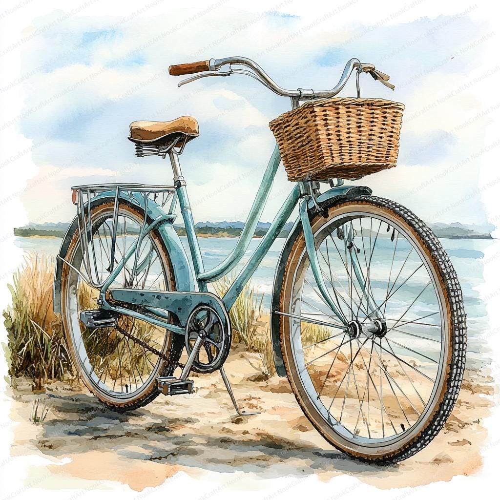 20 Retro Bicycle Lake Clipart | Vintage Scenic Waterfront Artwork ...