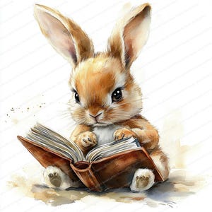 17 Bunny Reading Book Clipart | Cute Bunny Clipart | Printable ...